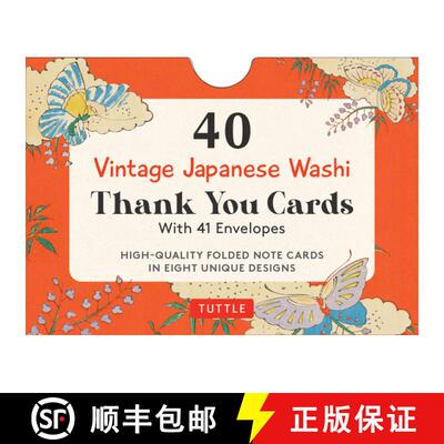 【3-4周达】40 Thank You Cards in Vintage Japanese Washi Designs: 4 1/2 X 3 Inch Blank Cards in 8 Uniq... [9780804856614]