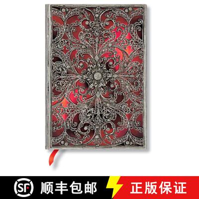 【3-4周达】Paperblanks Garnet Silver Filigree Collection Softcover Flexi MIDI Unlined Elastic Band Cl... [9781439794043]