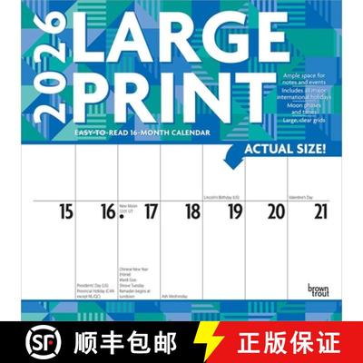 【3-4周达】Large Print 2026 12 X 24 Inch (Hanging) Monthly Square Wall Calendar Matte Paper Plastic-Free [9798330704330]