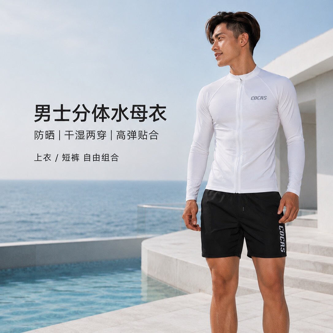 COCAS男士防晒分体长袖潜水服大码短裤水母衣浮潜冲浪干湿两用