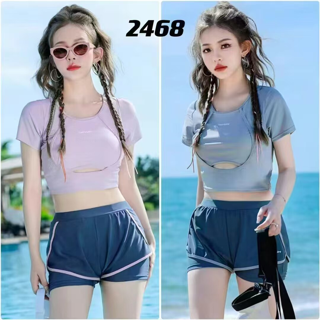 分体泳衣女2468学生保守运动风显瘦遮肚平角裤少女温泉游泳装
