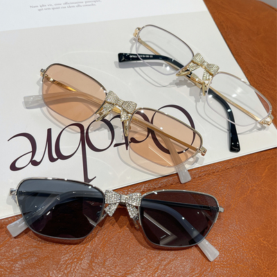 金属半框平光眼镜架男女通用YVM时尚可爱蝴蝶结光学镜可配度数银