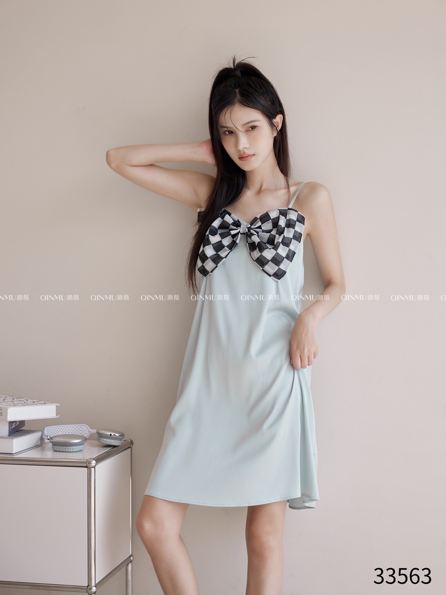 新款冰丝仿真丝睡衣家居服女夏季可爱性感蝴蝶结吊带裙