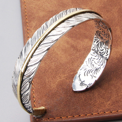 日系复古男女纯银高桥羽毛手镯