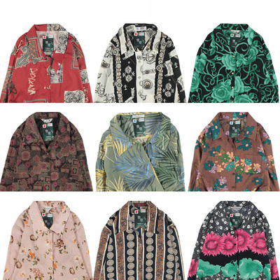 古着vintage复古日系衬衣夏威夷港风宽松巴洛克长袖女碎花衬衫98