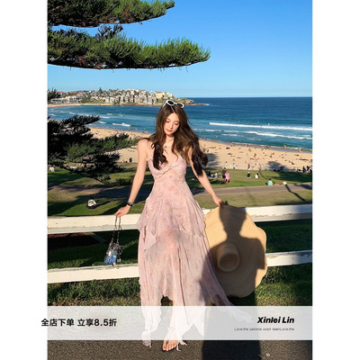 XinleiLin双色印花连衣裙长裙