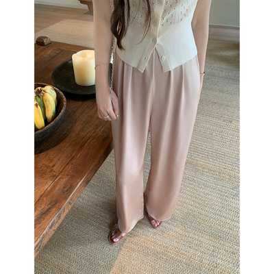 萌萌Ja高腰休闲裤缎感凉凉裤