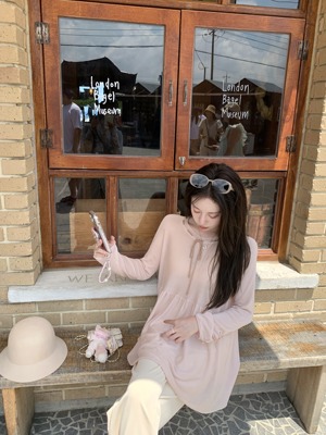 萌萌Ja短裙系带针织连衣裙长袖女