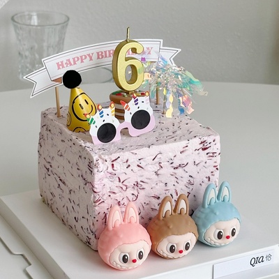 网红布布头蛋糕装饰摆件小眼镜小帽子插件儿童生日派对装扮插旗