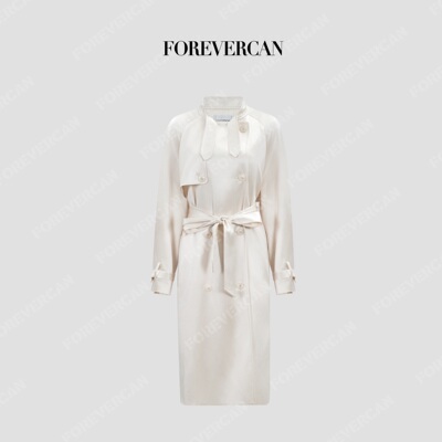 CAN进口醋酸双排扣风衣外套