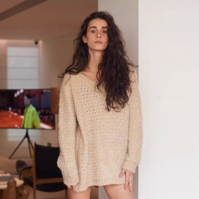 CANV领花纱绒感厚织毛衣