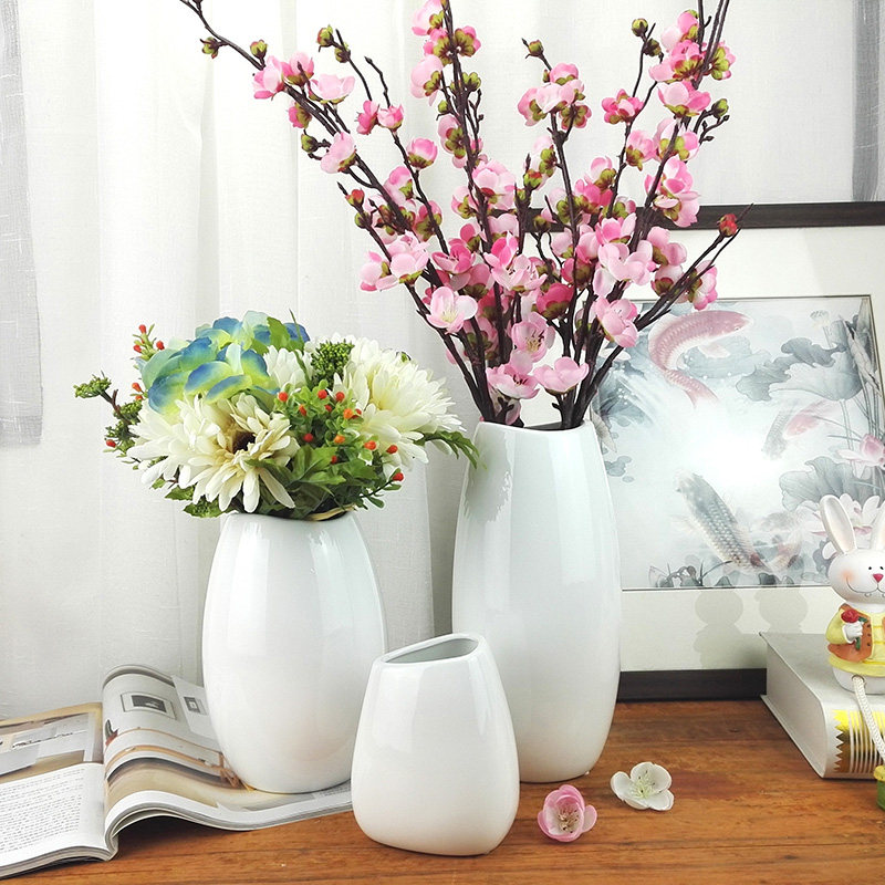 客厅陶瓷白色花瓶小清新干花水培美式花器三件套现代简约摆件
