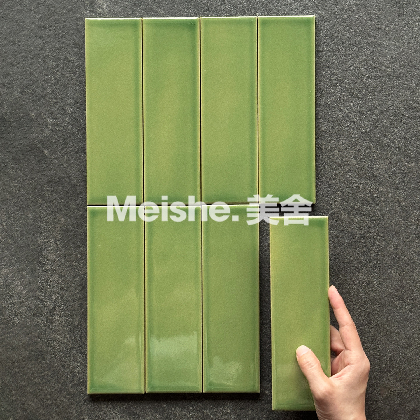 美舍 复古绿色釉面手工砖厨房卫生间浴室墙砖餐厅吧台瓷砖60x200