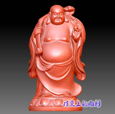 圆雕图三维图STL雕刻素材3D打印  荷花盘拿佛珠如意挑布袋弥勒佛