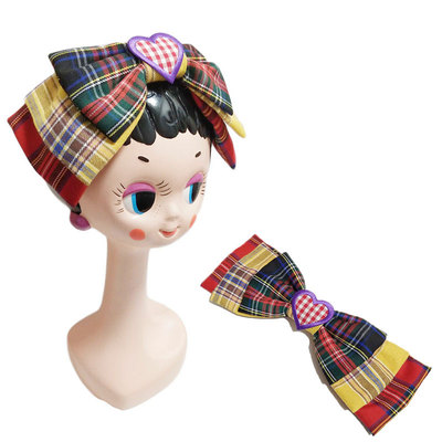 heihei格子风混搭拼接爱心发夹