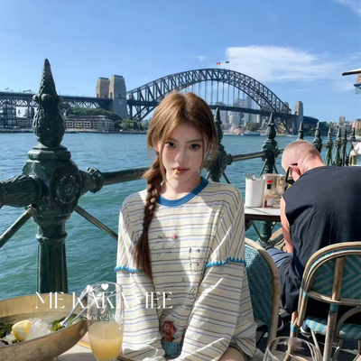 ME KAKAMEE-春新品涂鸦趣味小狗KT牙边设计大版长袖T恤9181