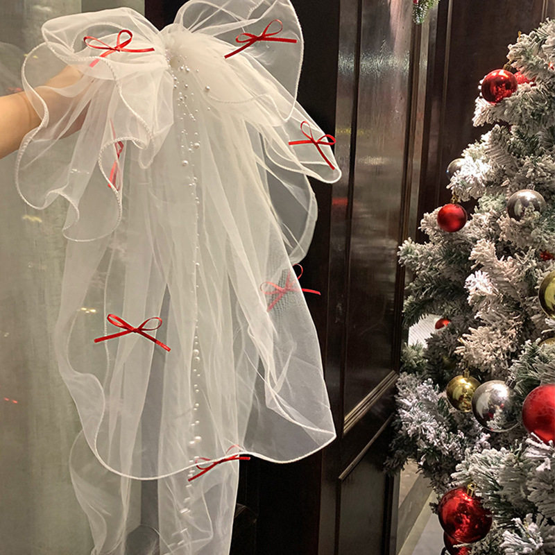 万圣节道具新娘结婚领证登记求婚蝴蝶结头饰网红超仙森系公主头纱
