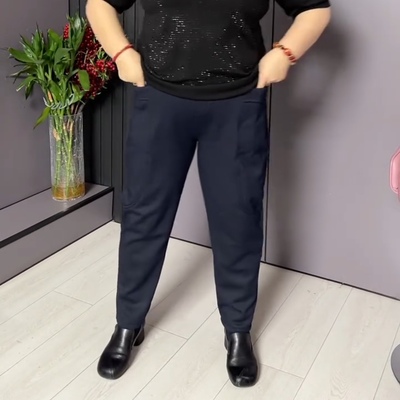 秋冬款休闲百搭加肥加大码纯色松紧腰加绒加厚休闲卫裤女保暖显瘦