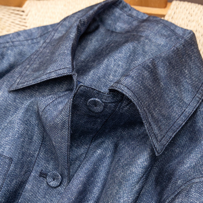 法G植物染真丝斜纹绸牛仔蓝外套