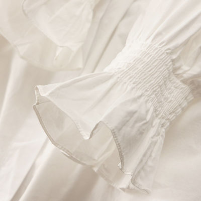 法柜捏褶花边袖圆领100棉衬衫