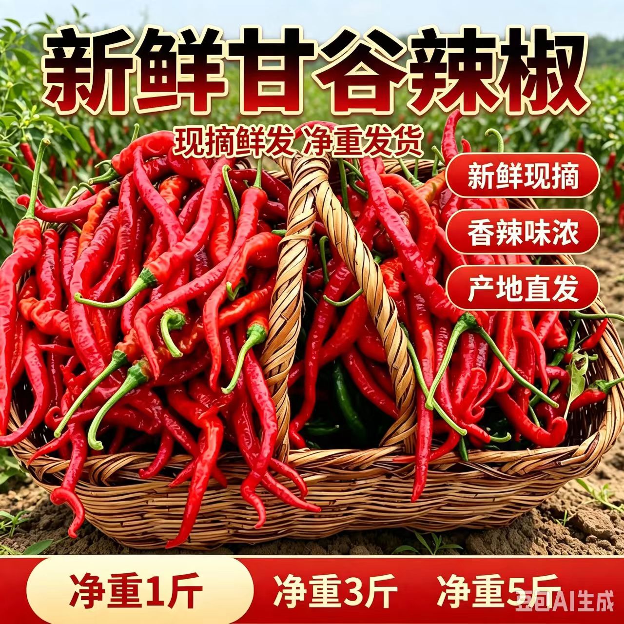 新鲜甘肃甘谷红辣椒天水香辣线椒中辣现摘现发现摘七寸红做辣子酱