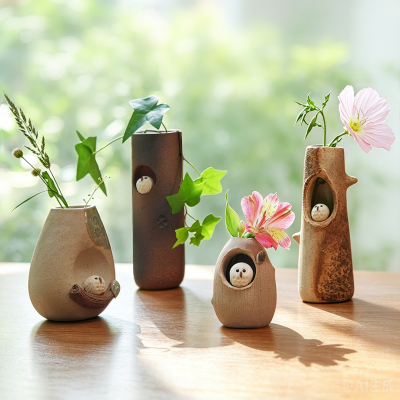 日本信乐烧粗陶花器花瓶摆件送礼