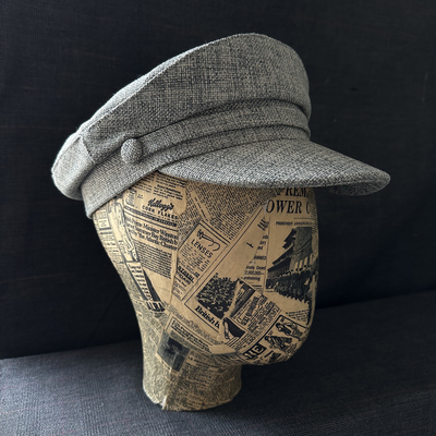 男士大头围58-60海军风平顶帽麻料透气挺括有型英伦复古鸭舌帽