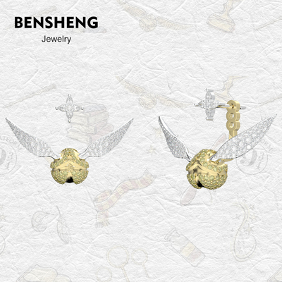 BENSHENG金色飞贼满镶耳钉女