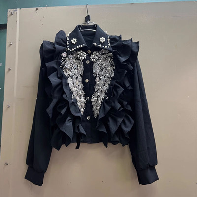 直筒韩版单排多扣长袖荷叶边衬衫