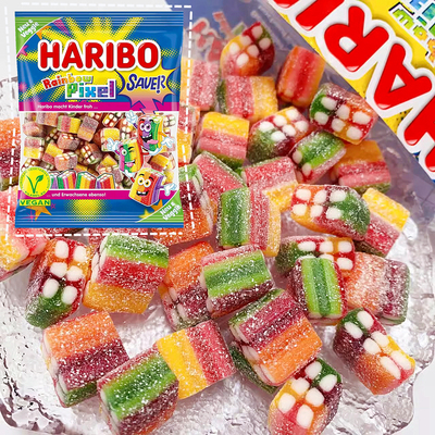 德国进口！哈瑞宝酸味彩虹像素积木软糖马赛克混合水果酸粉小熊