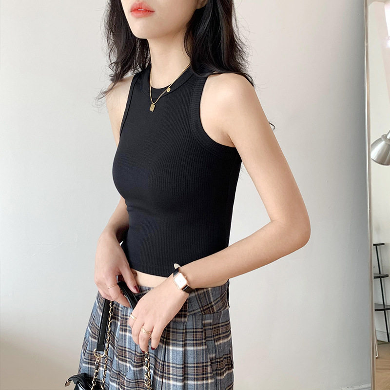 防走光白色背心女夏外穿辣妹露脐装运动BM风打底修身无袖上衣