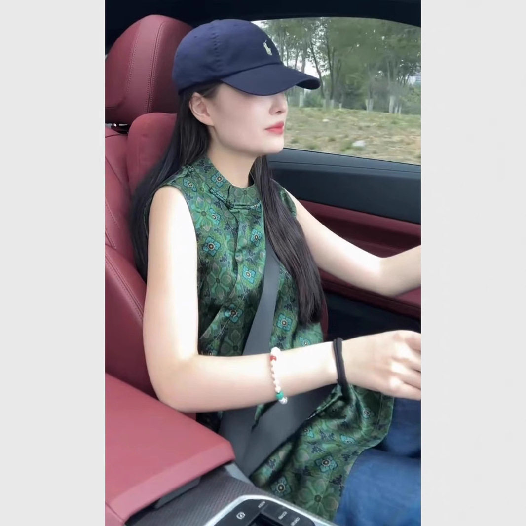 新中式国风女装绿色印花衬衫夏季气质小衫独特漂唐装盘扣无袖上衣