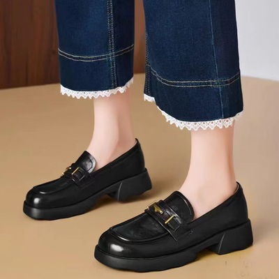 芭笛尔2025秋季新款真皮单鞋女厚底乐福鞋英伦风小皮鞋女鞋57016