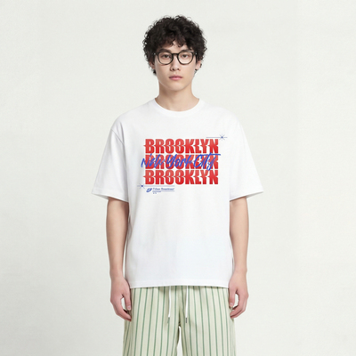 红色字母T恤黑色重磅棉oversize