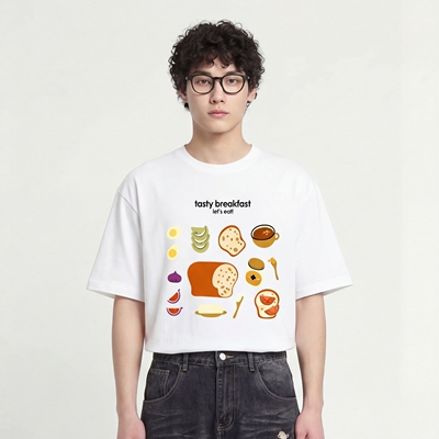 早餐组合字母宽松纯棉短袖T恤