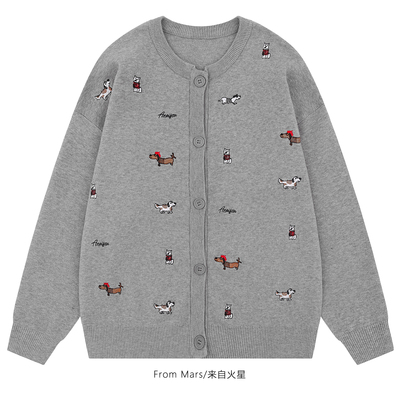 刺绣慵懒风宽松针织毛衣外套