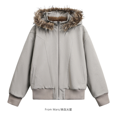 宽松加厚加绒连帽棉衣外套BF