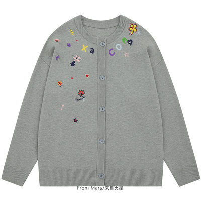 刺绣针织衫慵懒宽松毛衣外套BF