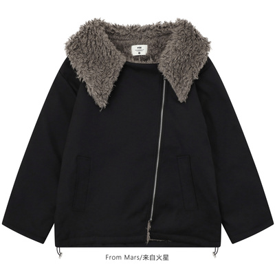 眨眼一天羊羔毛拉链抽绳棉衣
