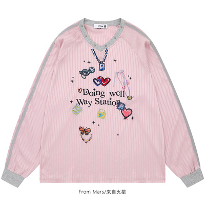 彩色爱心y2k千禧风长袖T恤BF