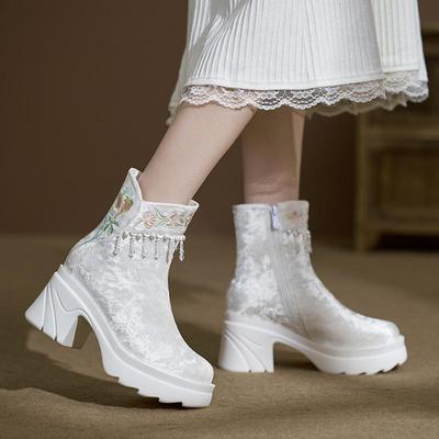 中式短靴厚底流苏靴古风汉服靴子