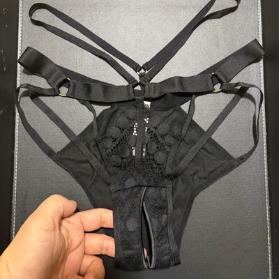 性感黑色内裤超薄透明网纱镂空蕾丝女透气开裆诱惑三角裤
