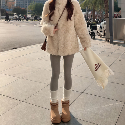 浅灰色加绒打底裤女冬季高腰显瘦保暖棉裤外穿小个子显瘦连脚裤袜