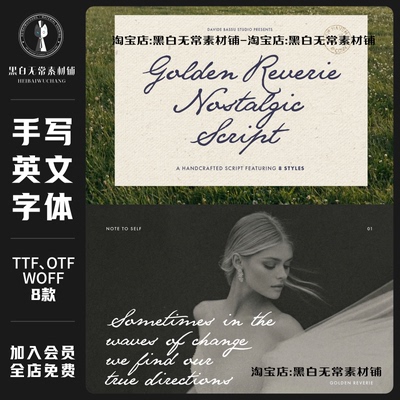 复古欧式文艺优雅流畅连笔手写logo标题排版英文西文字体安装素材