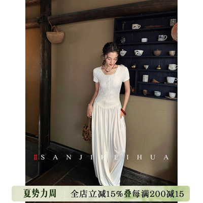 【呼呼专享】三吉黑花【慢渡】假两件肌理绝美连衣裙子女