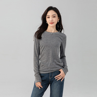 eworld25秋圆领修身长袖打底衫