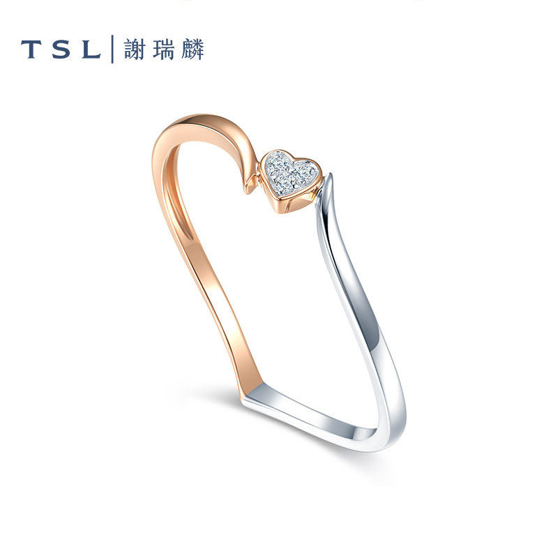 TSL谢瑞麟甜梦系列18K金钻石戒指心型钻戒双色女款BC269_虎窝淘