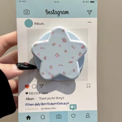 oms蓝底满屏粉色碎花磁吸支架适用MagSafe手机强力吸附桌面可伸缩