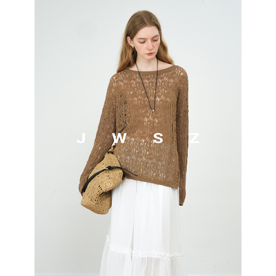 JWSZ强捻新疆长绒棉/法式透感轻薄镂空针织人鱼罩衫