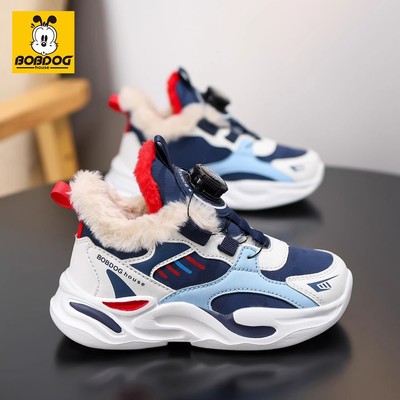 巴布豆男童秋冬季大棉鞋2025新款加绒保暖加厚二棉儿童运动鞋软底